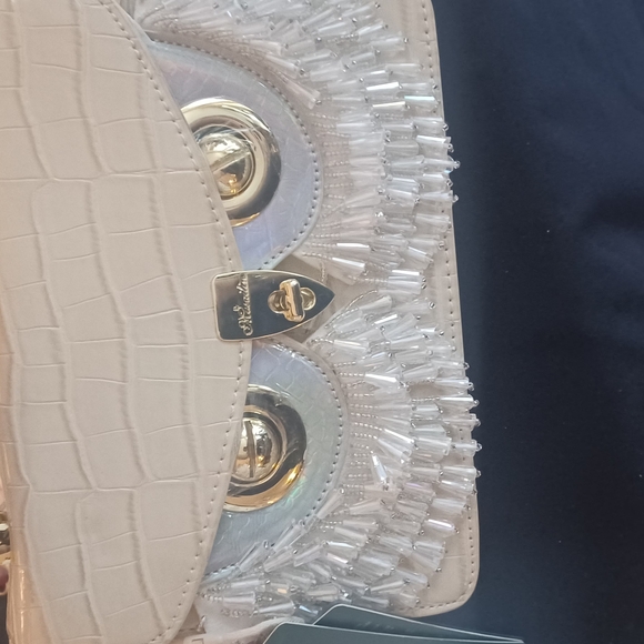 Bags | Elegant Cream Designer Bag With Gold Accents | Poshmark